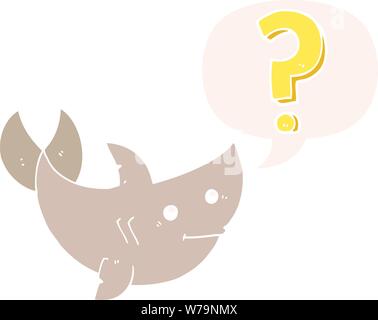 cartoon shark asking question with speech bubble in retro texture style ...