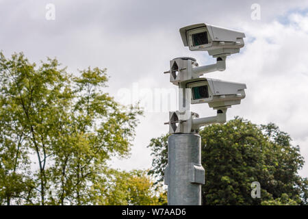 CCTV Security camera outdoor post in street city road isolated on white ...