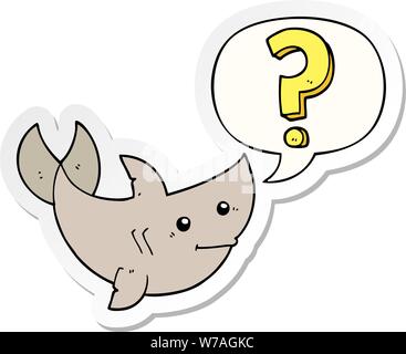 cartoon shark asking question with speech bubble in retro texture style ...