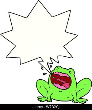 cartoon frog shouting with speech bubble in retro texture style Stock ...