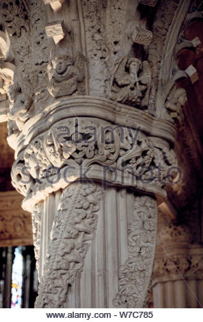 carved stone Apprentice Pillar medieval Rosslyn Chapel Lothian region ...