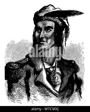 Tecumseh, Native American Shawnee warrior and chief, at the head of his ...