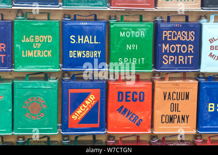 Restored old and vintage oil cans on display at the Ellingham and ...