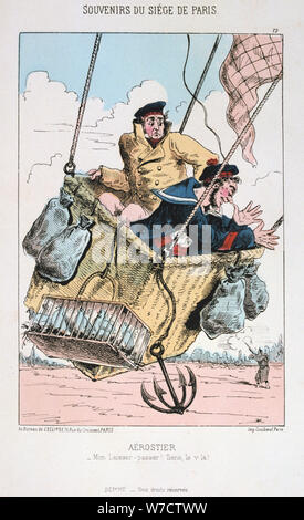 Siege of Paris balloon flight. 19th-century illustration of the record ...