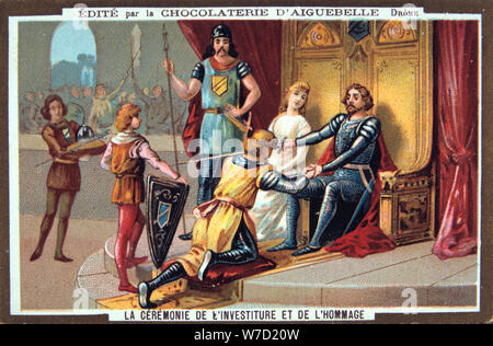 middle ages, knights, kneeling knight during prayer, glass painting ...