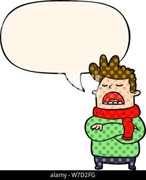 cartoon obnoxious man in winter clothes with speech bubble Stock Vector ...
