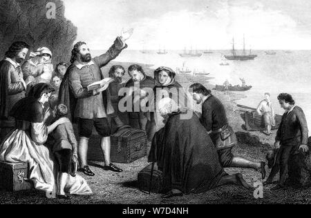 1620 EMBARKATION PILGRIM FATHERS PRAYING FOR GUIDANCE BEFORE SETTING ...