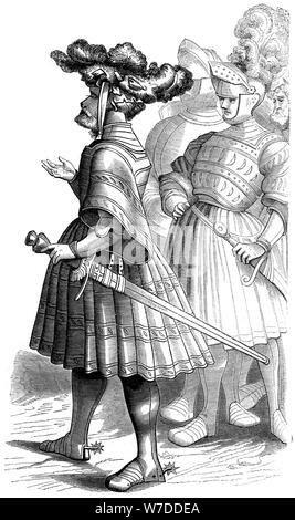 German Knight. Engraving by Burgmayer, 19th century version from a ...