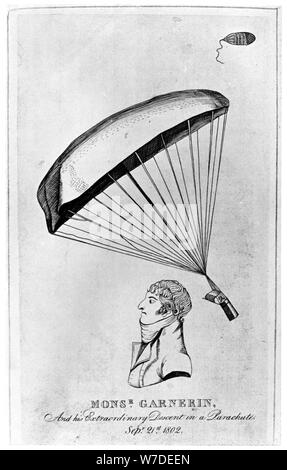André Jacques Garnerin, first man to descend in a parachute, standing ...