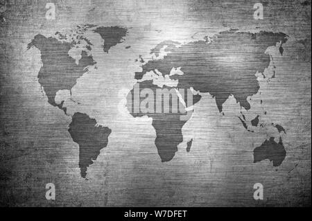 World map over a texture of brushed metal Stock Photo - Alamy