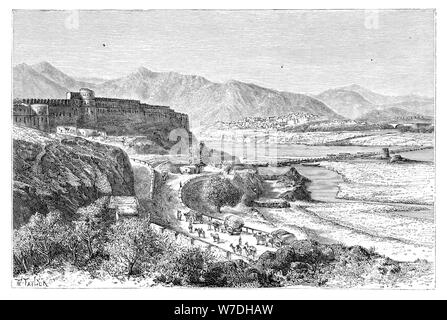 INDUS: Citadel of Attock & bridge boats, antique print c1885 Stock ...