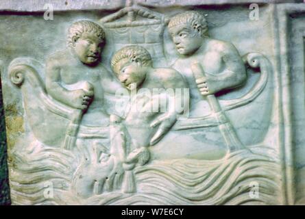 Jonah and the Whale, early Christian Sarcophagus, Roman Marble, 4th ...