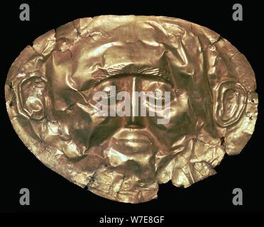 Gold death-mask of a Mycenaean King, 17th century BC. Artist: Unknown ...