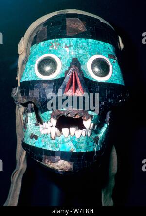 Turquoise mosaic mask of Tezcatlipoca, Mixtec-Aztec, AD 1400-1521. A ...