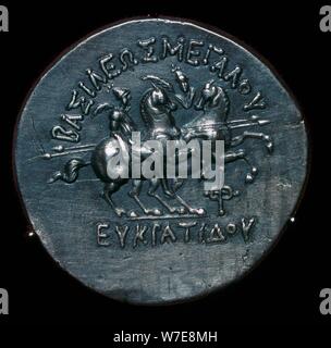 Silver coin of Eucratides I, a King of Bactria. Artist: Unknown Stock ...