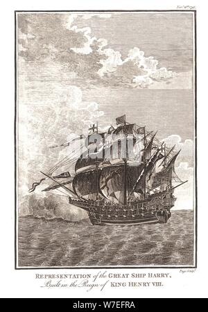 great ship king henry viii cannon mast sail deck soldier flag sailing ...