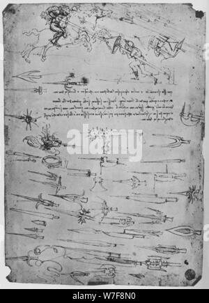 Leonardo da Vinci. Studies of weapons spear points for combat between ...