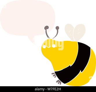 cartoon bee with speech bubble in retro texture style Stock Vector ...
