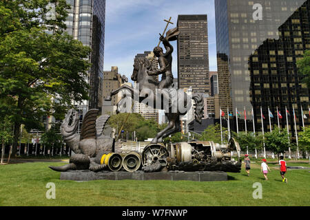 Good Defeats Evil Sculpture, United Nations Grounds, NYC, USA Stock ...