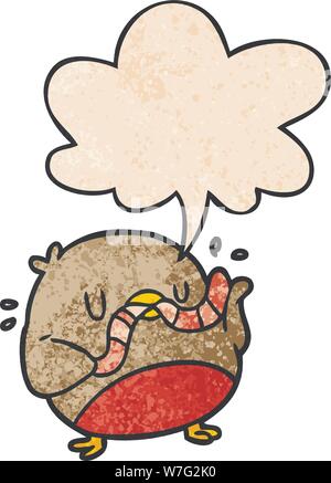 Cute bird eating a worm in cartoon style. Funny character with ...