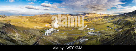 Nesjavellir geothermal power station in south-west Iceland. The four ...