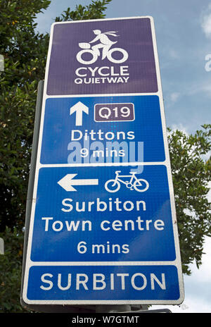 cycle quietway sign in surbiton, surrey, england, with directions and ...