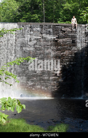 Water spills over dam at Puffer Pond in Amherst, Massachusetts Stock ...