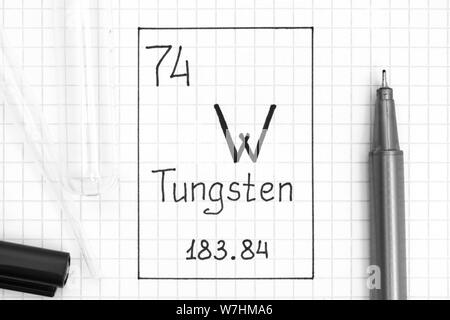 Tungsten W chemical element. Tungsten Sign with atomic number. Chemical ...
