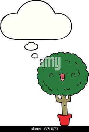 cartoon happy tree with thought bubble in comic book style Stock Vector ...