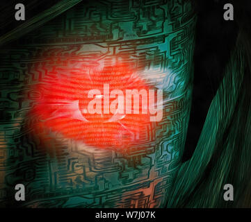 Surrealism. Red digital eye of droid woman Stock Photo - Alamy