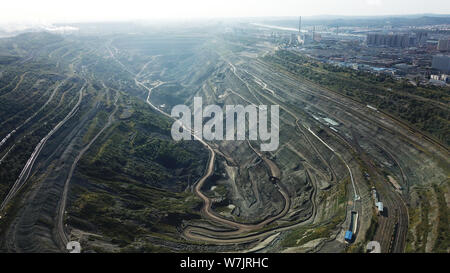 Aerial view of the Fushun East Open-Pit Coal Mine in Fushun city ...