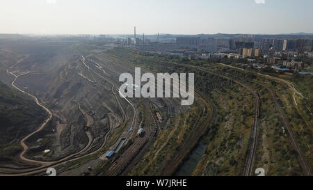 Aerial view of the Fushun East Open-Pit Coal Mine in Fushun city ...