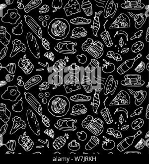 Hand Drawn Chalk Sketch on Blackboard of Tasty Fast Food. Vintage ...