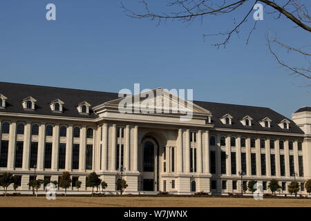 View of a European-style building at the Zilonghu campus of Henan ...