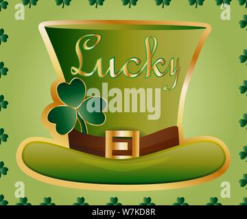 Greeting card of St. Patrick with sparkling green leaves of clover ...