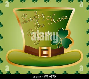 Greeting card of St. Patrick with sparkling green leaves of clover ...