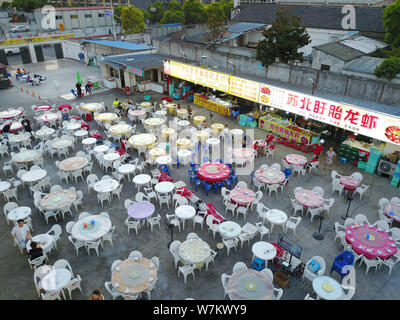 Aerial view of the Zhoupu night market at Zhoupu town in Shanghai ...