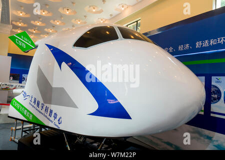 A China's Comac C919 aircraft is displayed during the first day of ...