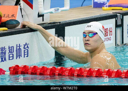 Sun Yang of China takes part in the 4x200m relay preliminary at the ...