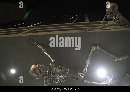 Skeleton sculptures climb a shopping mall to attract customers in Ji ...
