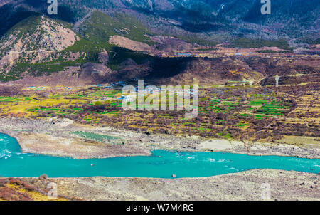 --FILE--Aerial view of the Yarlung Tsangpo Grand Canyon or Yarlung ...