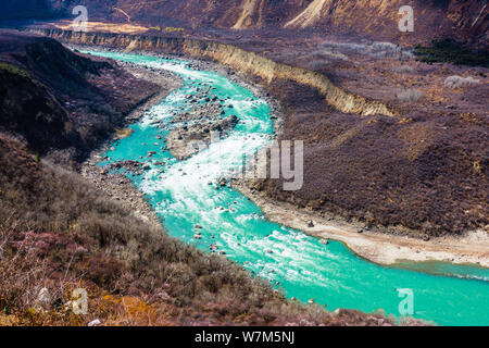 --FILE--Aerial view of the Yarlung Tsangpo Grand Canyon or Yarlung ...