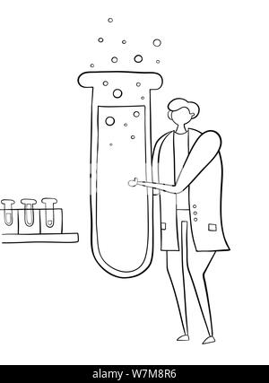 Lab worker doing test flat illustration. Male chemist, researcher ...