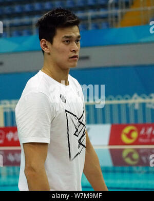 Sun Yang of China takes part in the 4x200m relay preliminary at the ...
