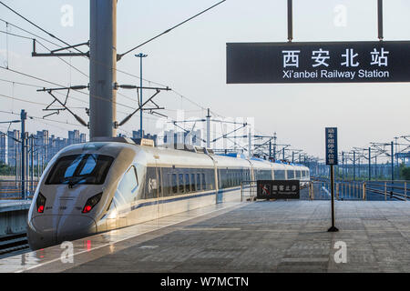 CRH5G (China Railway High-speed) bullet trains are pictured at the ...