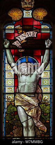 Stained glass window c 1881 Crucifixion with Saint Mary and Saint Peter ...