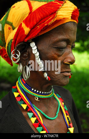 Bedik woman with traditional necklaces and beads. Bassari country, east ...