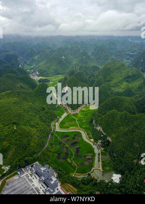 Aerial view of a giant Chinese character "Long," meaning "Dragon" in ...