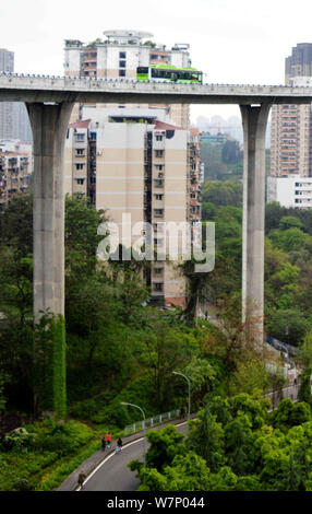 View of a 72-meter-high overpass above the ground in Chongqing, China ...