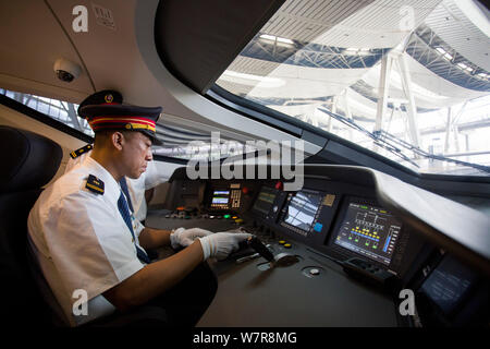 China, Shanghai, train driver's cockpit in the Transrapid Stock Photo ...